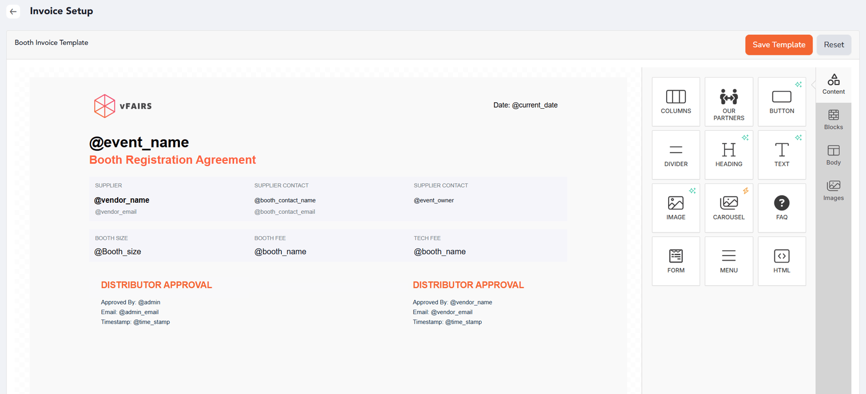 Configuring Invoice Templates for Booth Negotiation