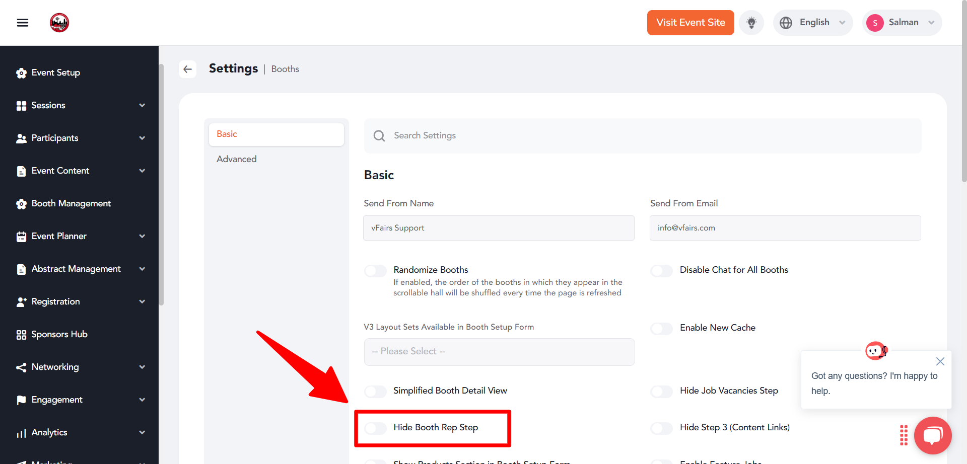 How to Disable the Booth Rep Step in the Booth Setup Form