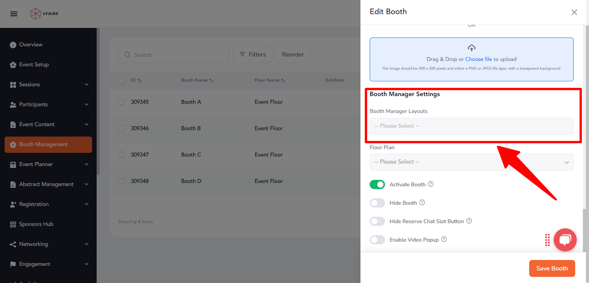 How to set up preselected booth layouts from the backend