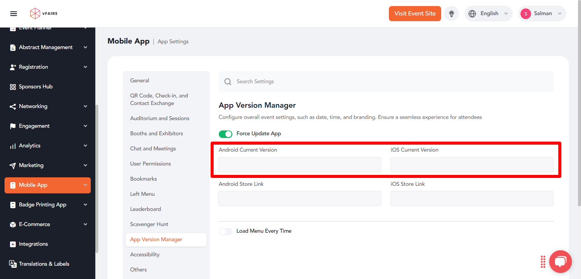 How to enable or disable the force update app feature