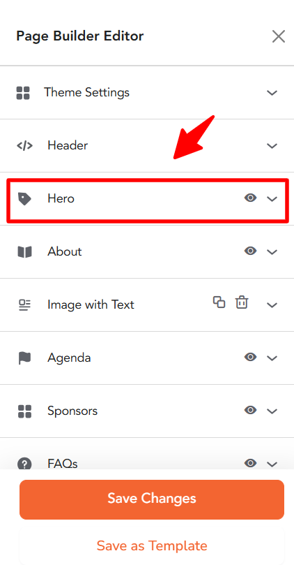 How to update the hero section of the landing page builder