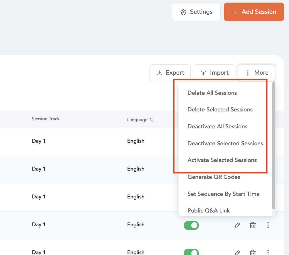 How to Perform Bulk Actions on Sessions Listing Page